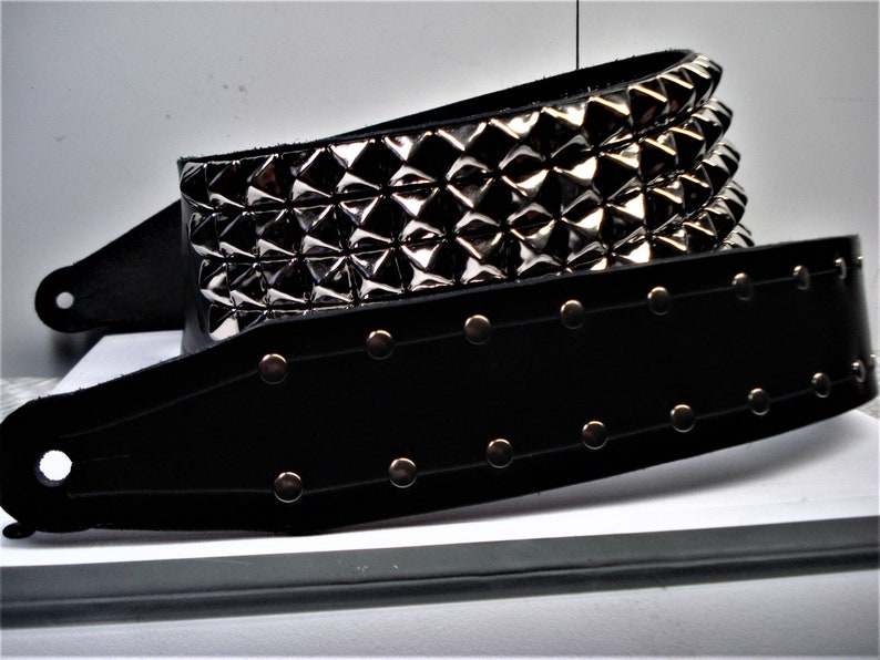 IHSAHN Leather Silver Pyramid Studded Guitar Strap - Etsy
