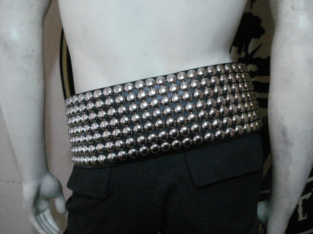 ROB HALFORD Leather Old School Silver Dome Studded Belt - Etsy