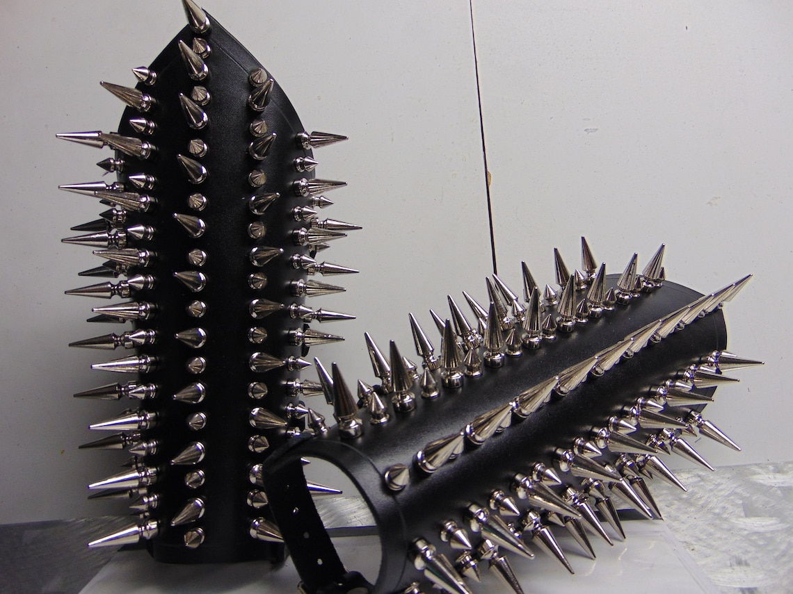 BEASTCRAFT Mixed Spiked Genuine Leather Gauntlet Black Metal - Etsy