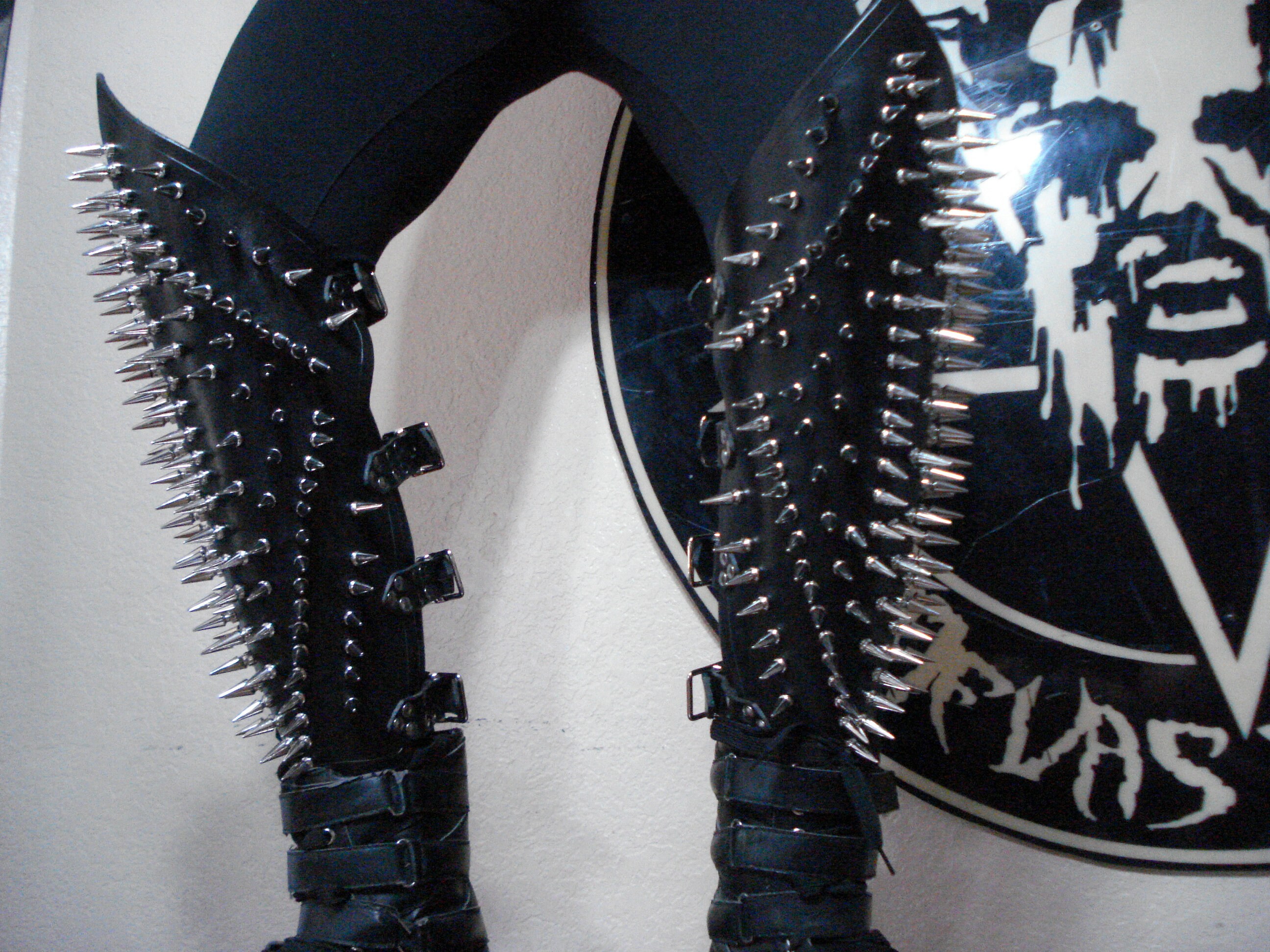 ABYSSIC Brutal Spiked Genuine Leather Pair of Shin Guards Black Metal ...