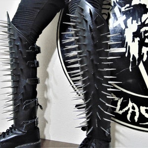 HORNA Pair of Genuine Leather Spiked Shin Guards Black Metal - Etsy