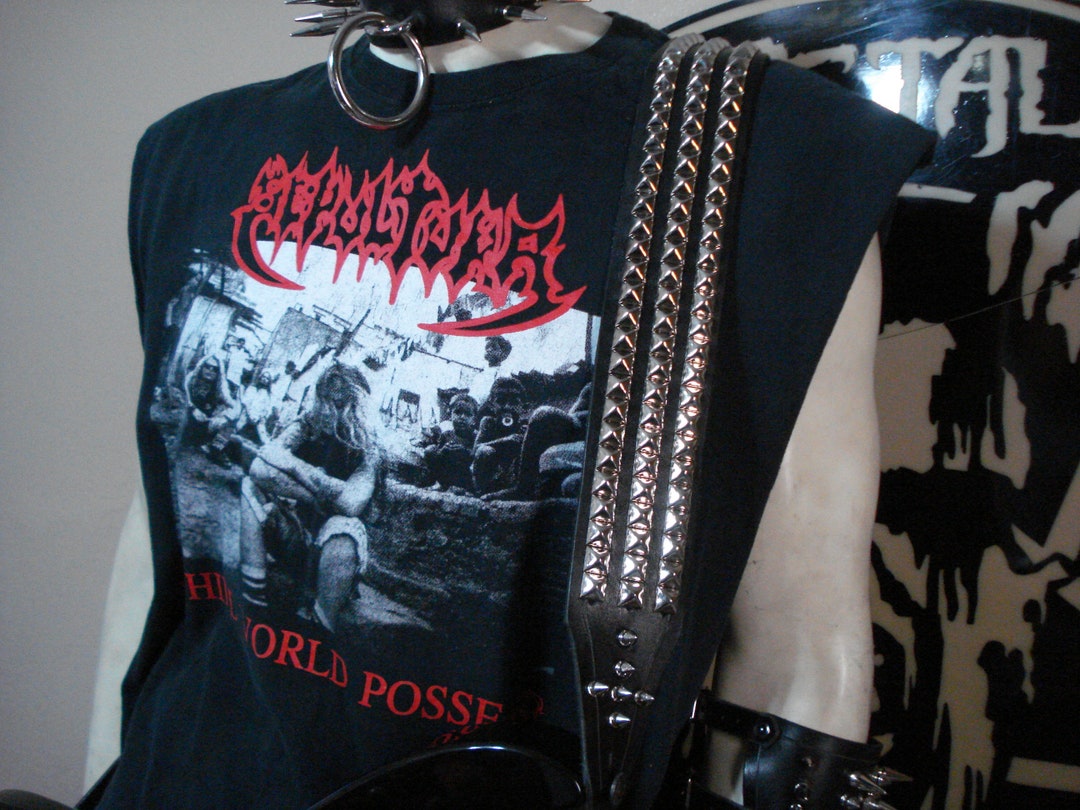 KING OV HELL Leather Pyramid Studded Guitar Strap Black Metal - Etsy