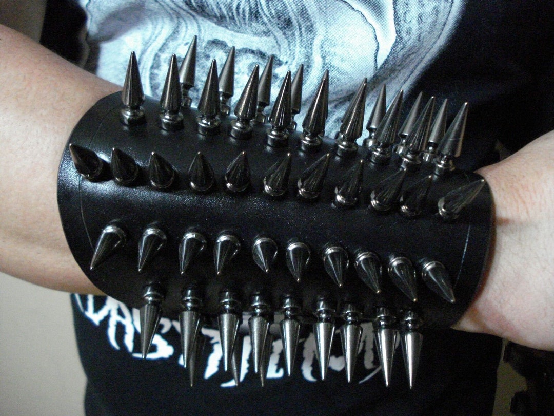 EMBALMER Medium Gun Metal Spikes Genuine Leather Gauntlet Brutal Death ...
