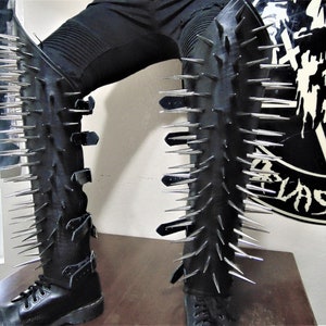 HORNA Pair of Genuine Leather Spiked Shin Guards Black Metal - Etsy