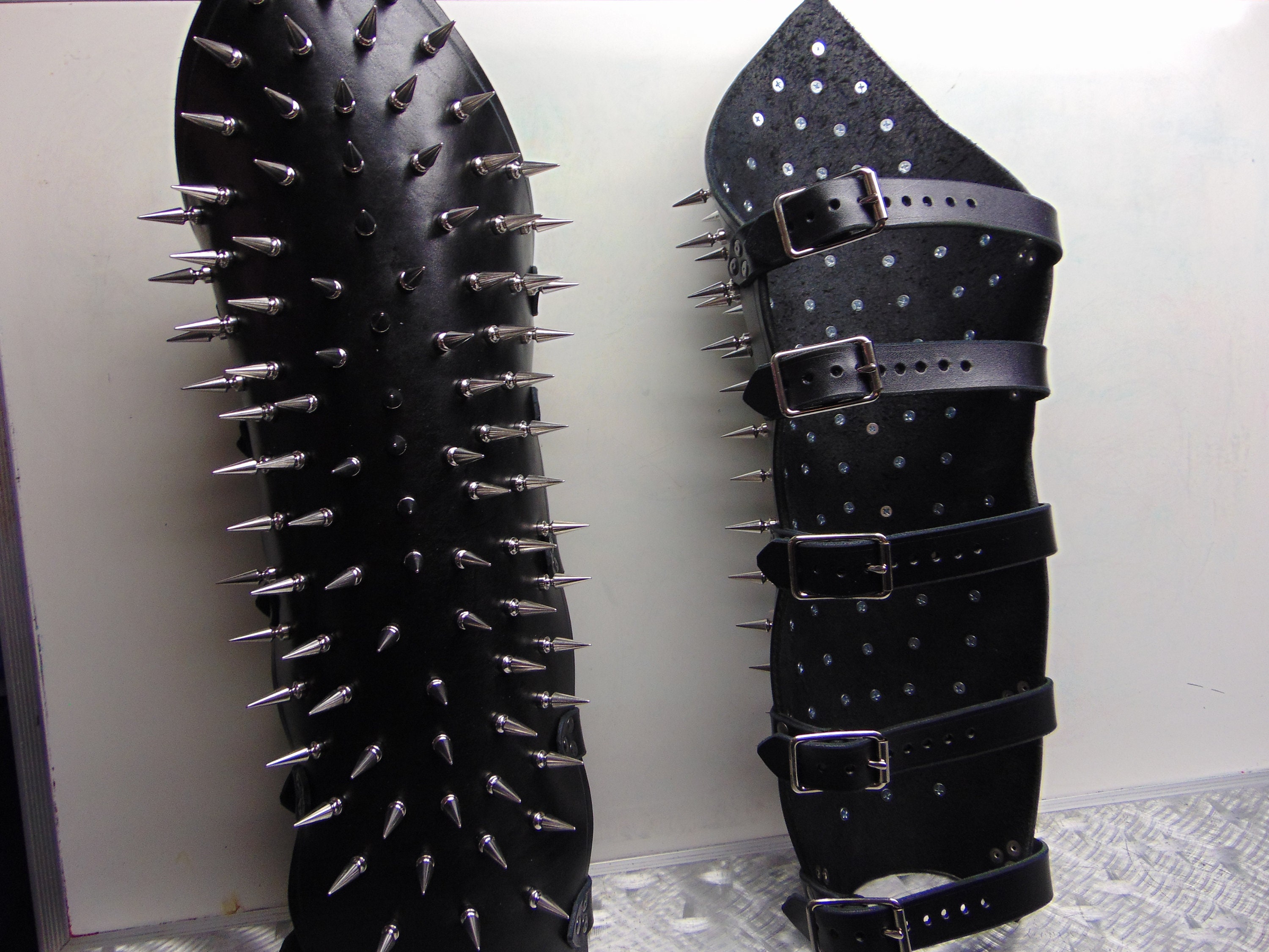 BETHLEHEM Pair of Spiked Genuine Leather Shin Guards Black - Etsy