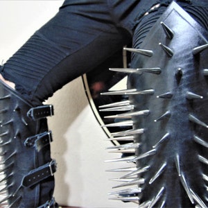 HORNA Pair of Genuine Leather Spiked Shin Guards Black Metal - Etsy