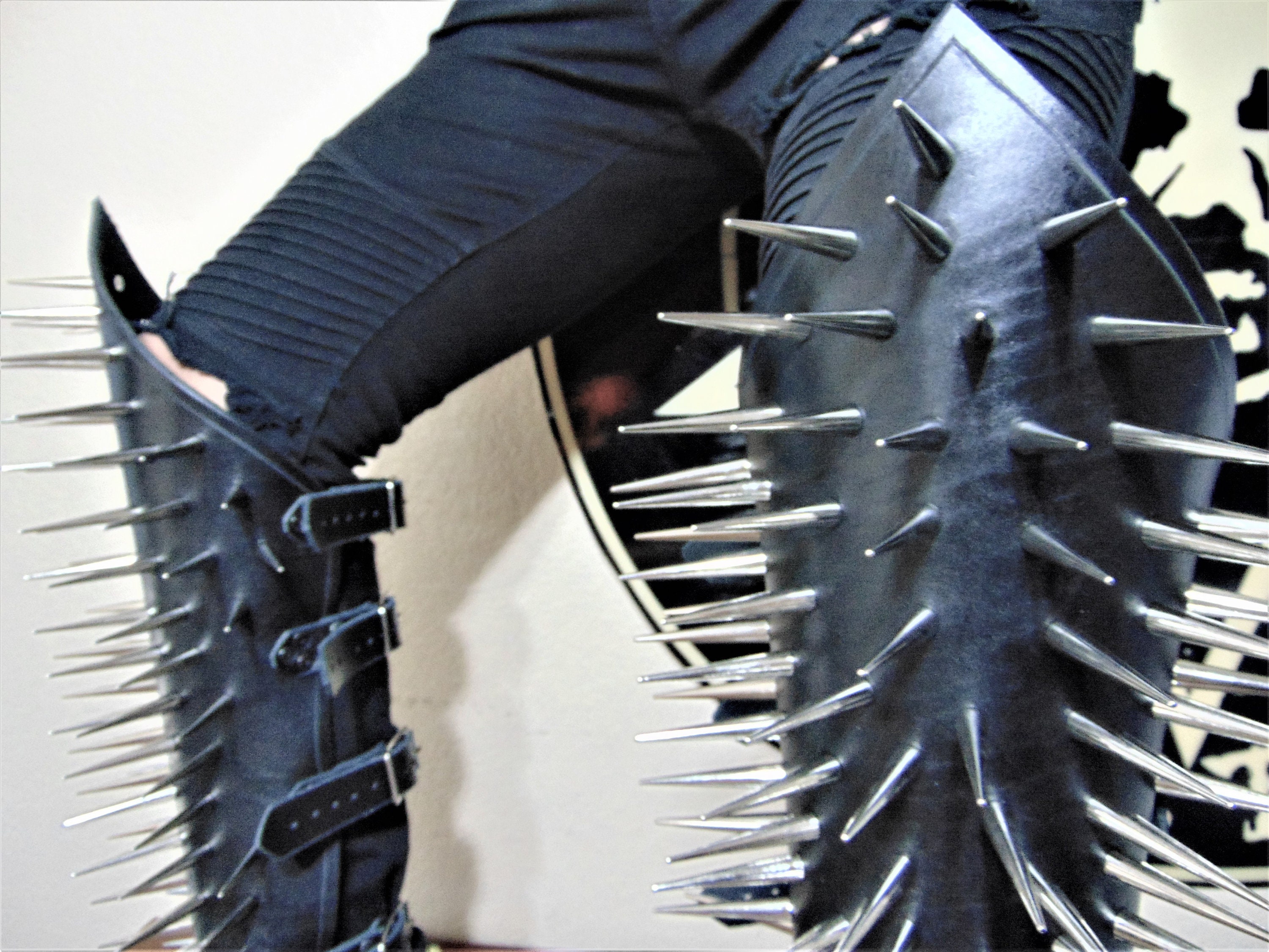 HORNA Pair of Genuine Leather Spiked Shin Guards Black Metal - Etsy
