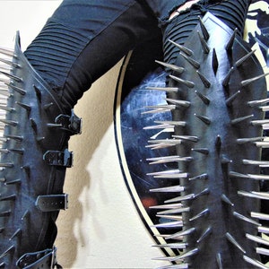 HORNA Pair of Genuine Leather Spiked Shin Guards Black Metal - Etsy