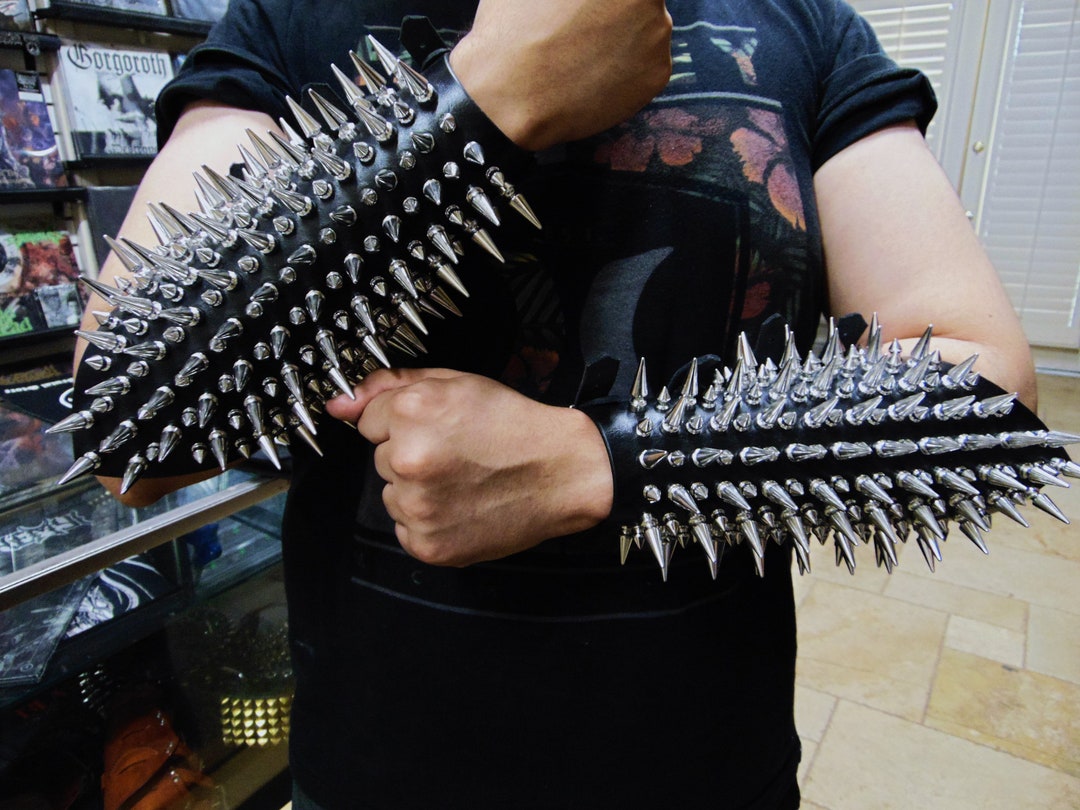 GOD DETHRONED Mixed Spiked Old School Genuine Leather Gauntlet Brutal ...