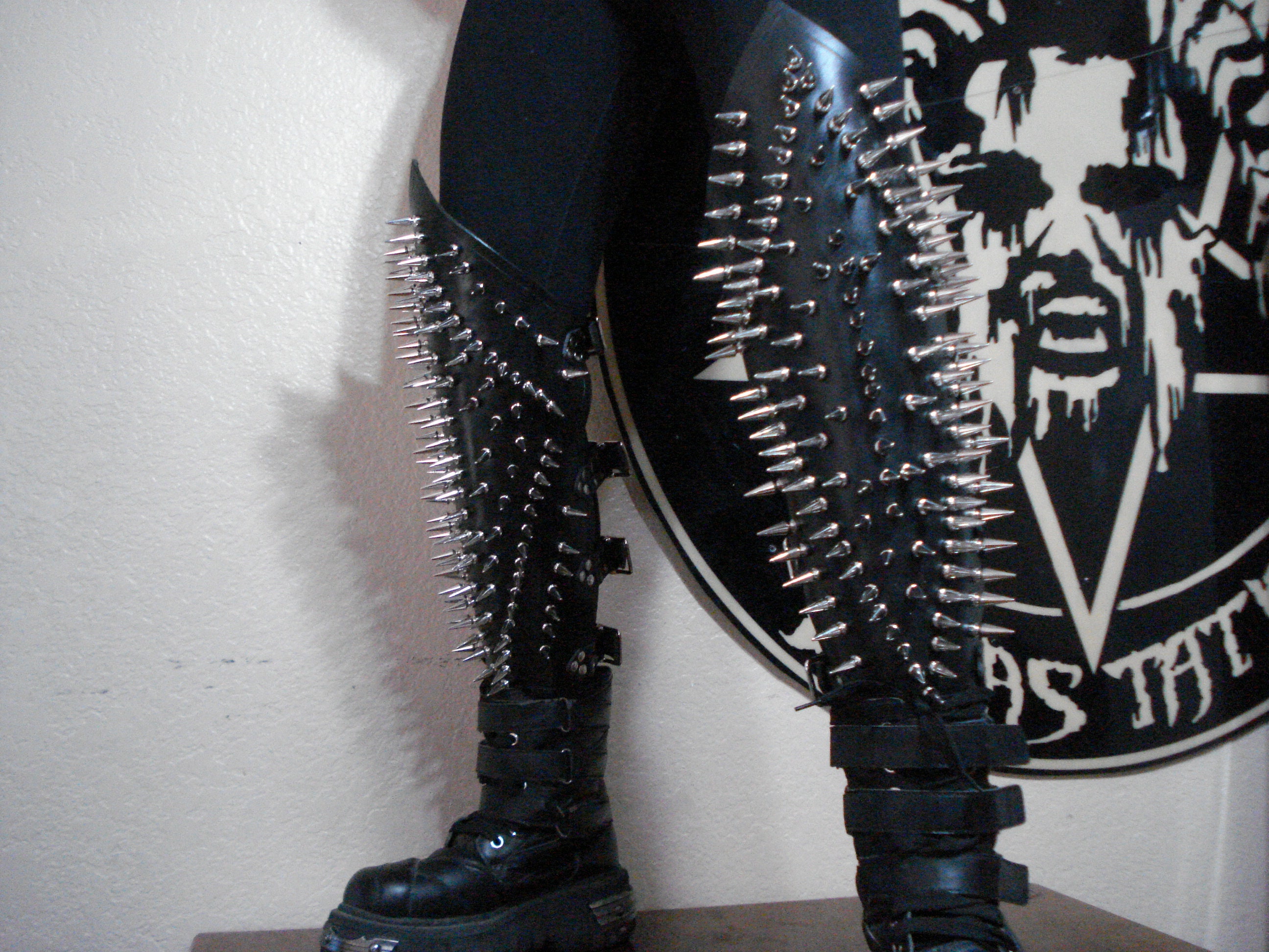 ABYSSIC Brutal Spiked Genuine Leather Pair of Shin Guards Black Metal ...