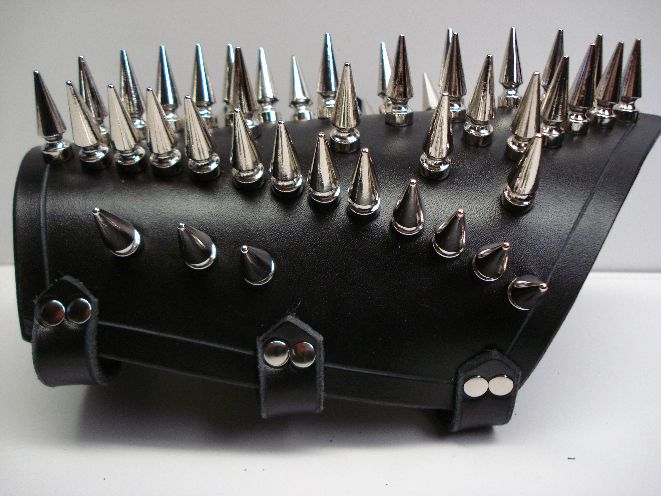 BELENOS Old School Spiked Genuine Leather Armband Black Metal - Etsy