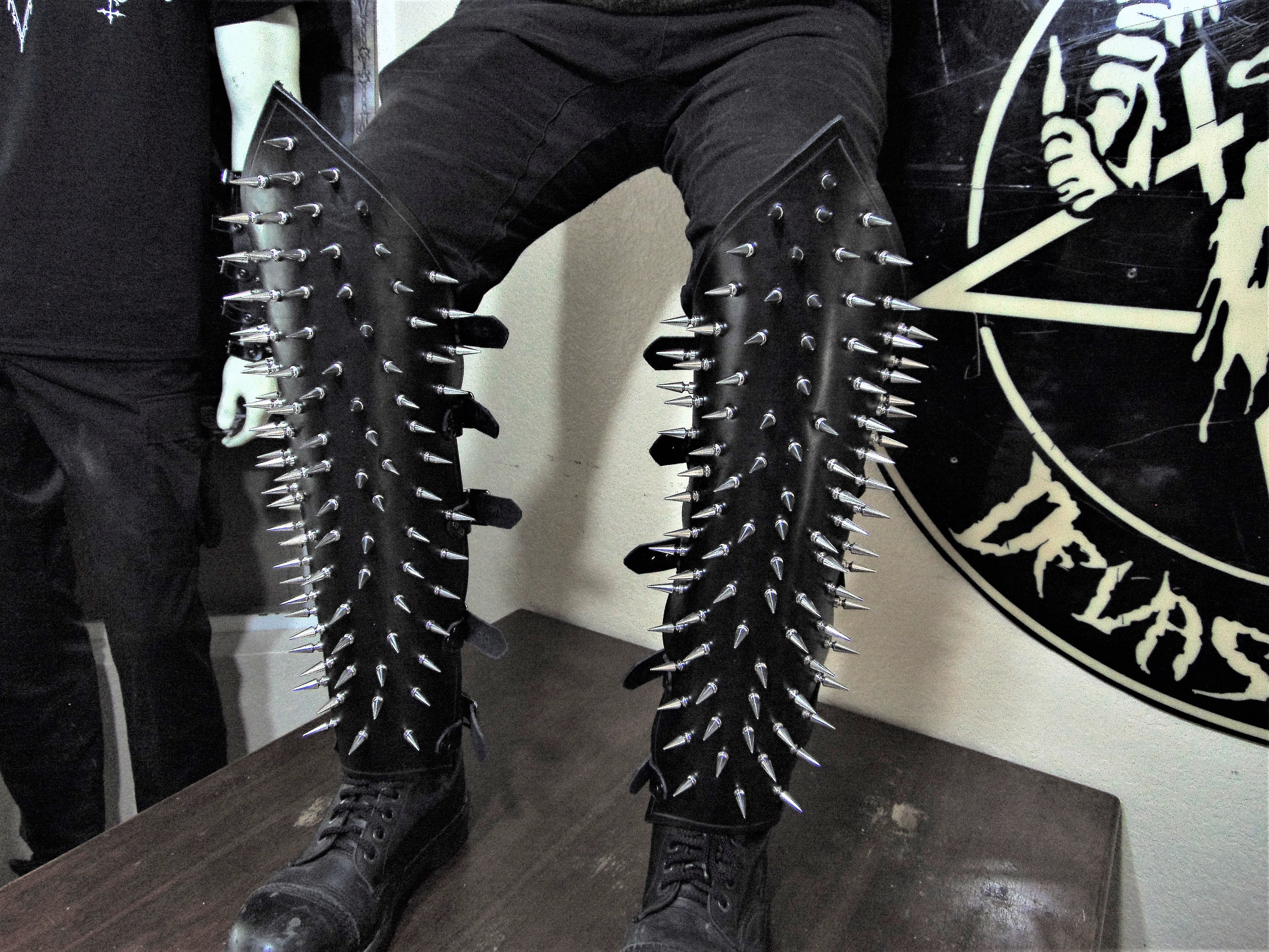 BETHLEHEM Pair of Spiked Genuine Leather Shin Guards Black Metal - Etsy UK