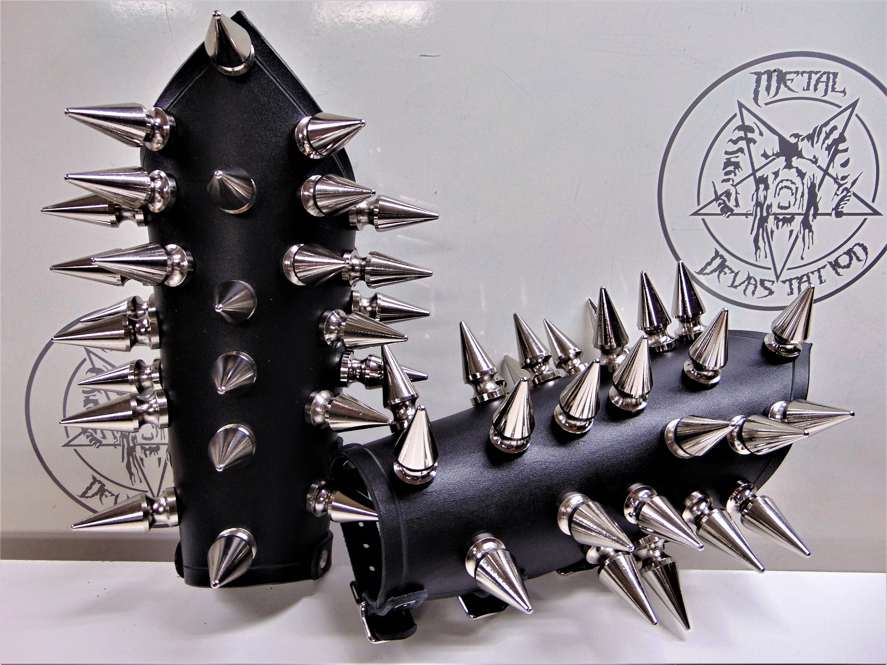BULLDOZER Brutal Giant Spikes Genuine Leather Gauntlet Thrash Metal - Etsy