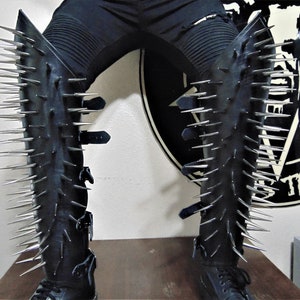HORNA Pair of Genuine Leather Spiked Shin Guards Black Metal - Etsy