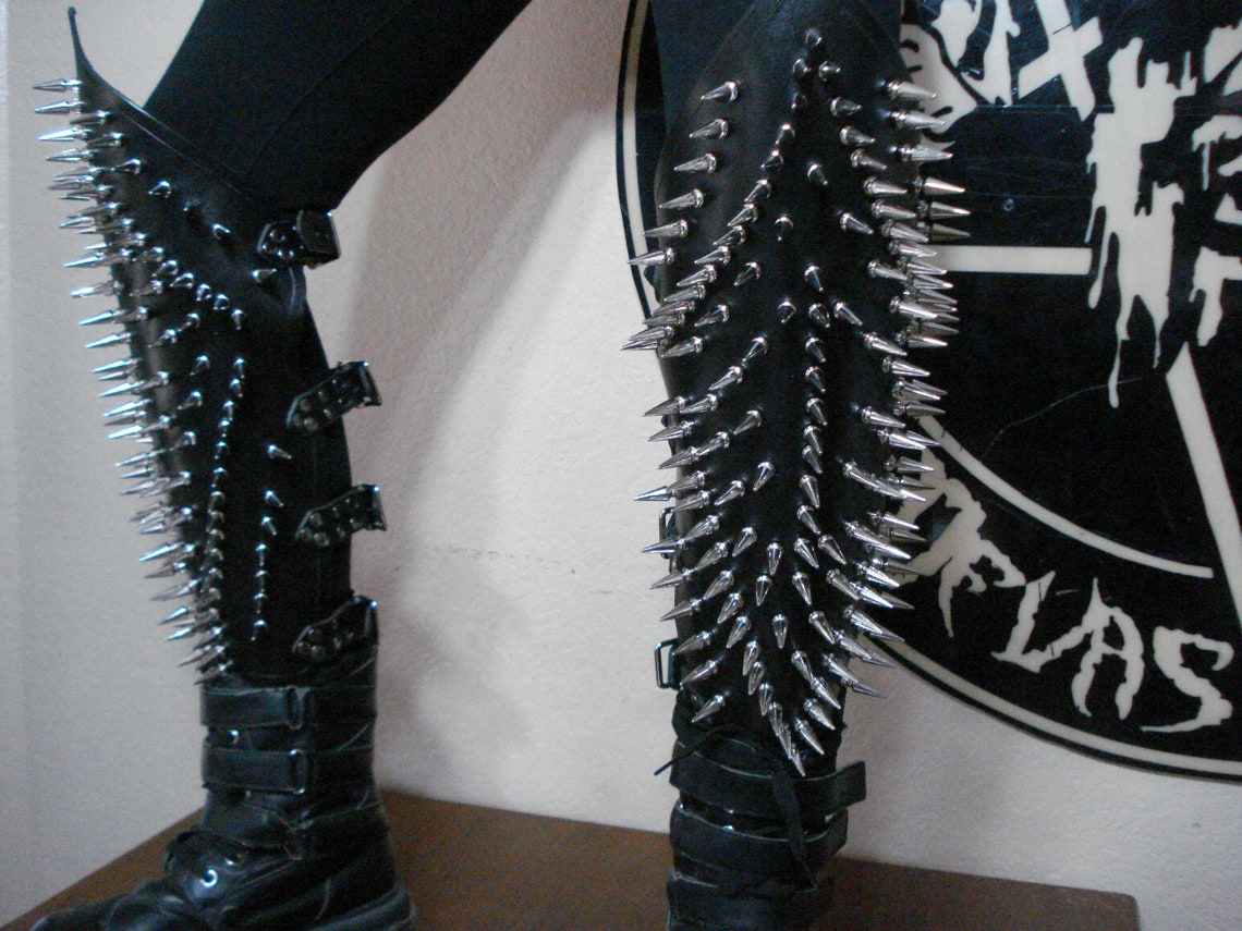 ABYSSIC Brutal Spiked Genuine Leather Pair of Shin Guards - Etsy