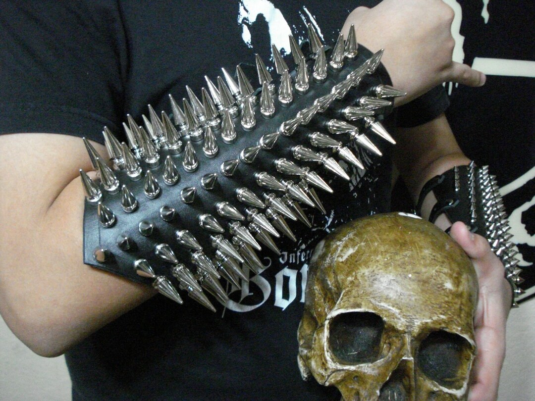 FORGOTTEN TOMB Spiked Old School Genuine Leather Gauntlet Black Metal ...