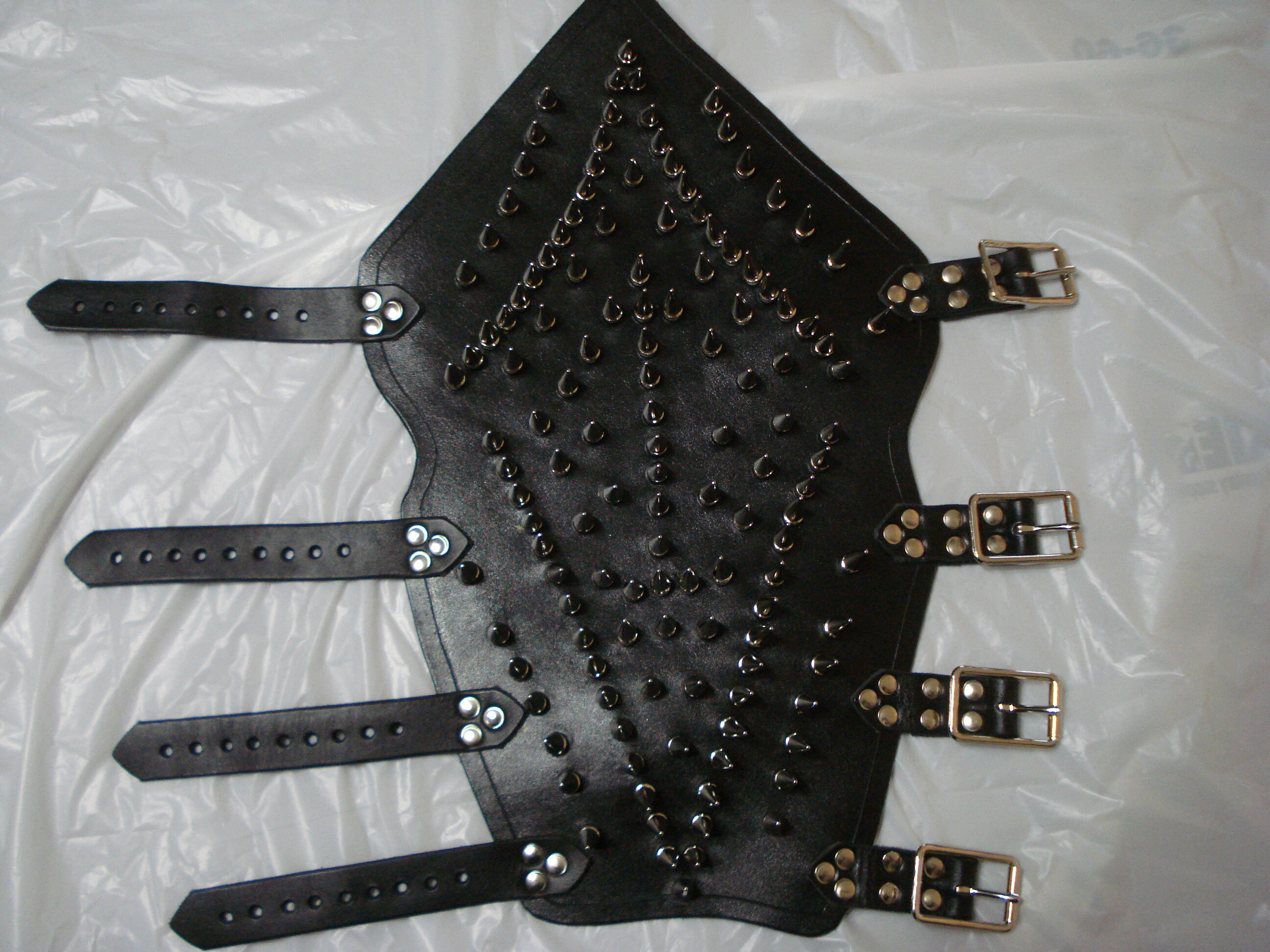 ABYSSIC Brutal Spiked Genuine Leather Pair of Shin Guards Black Metal ...