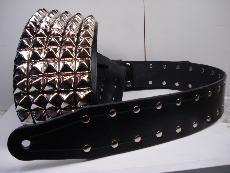 IHSAHN Leather Silver Pyramid Studded Guitar Strap - Etsy