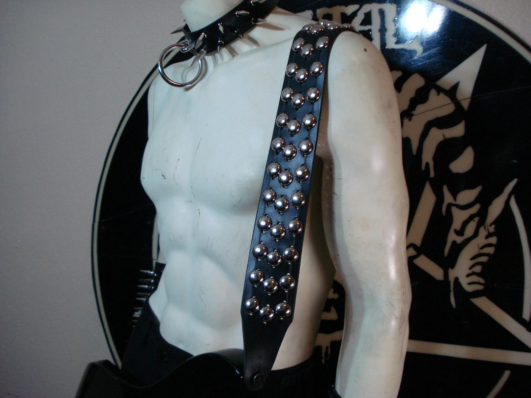 SILENOZ Leather Dome Studded Guitar Strap Black Metal - Etsy