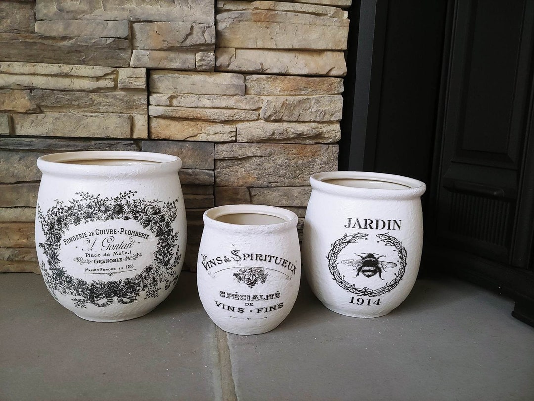 French Country Planters Set of 3 Farmhouse Country Chic - Etsy