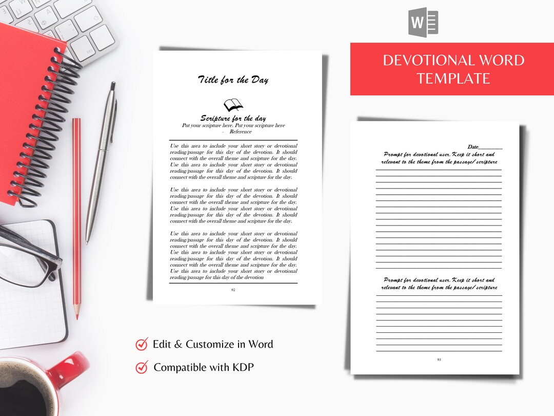 Devotional Word Template - Customize in Word - Publish to KDP Amazon - Etsy