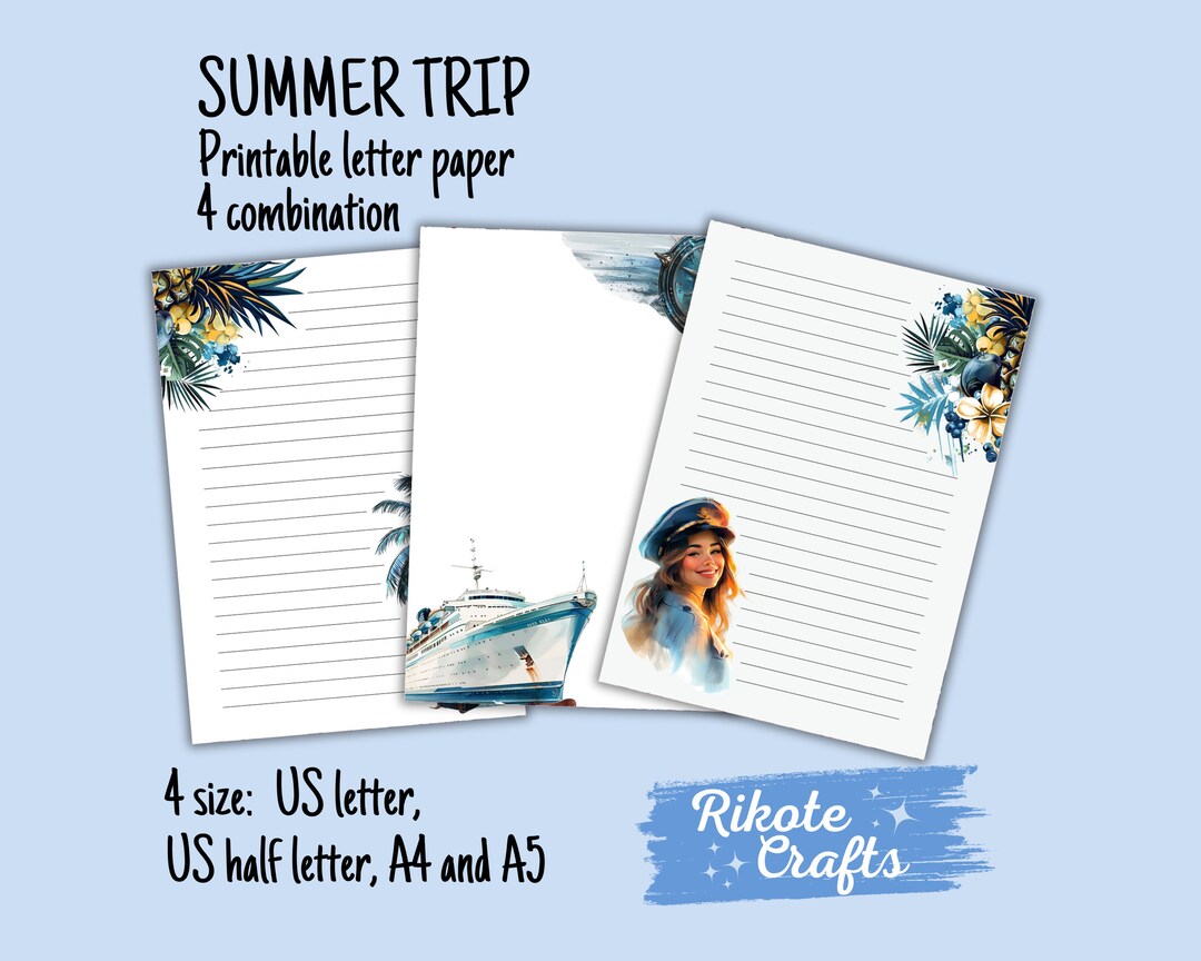 Summer Trip Printable Stationery Set, Printable Vintage Travel Lined ...