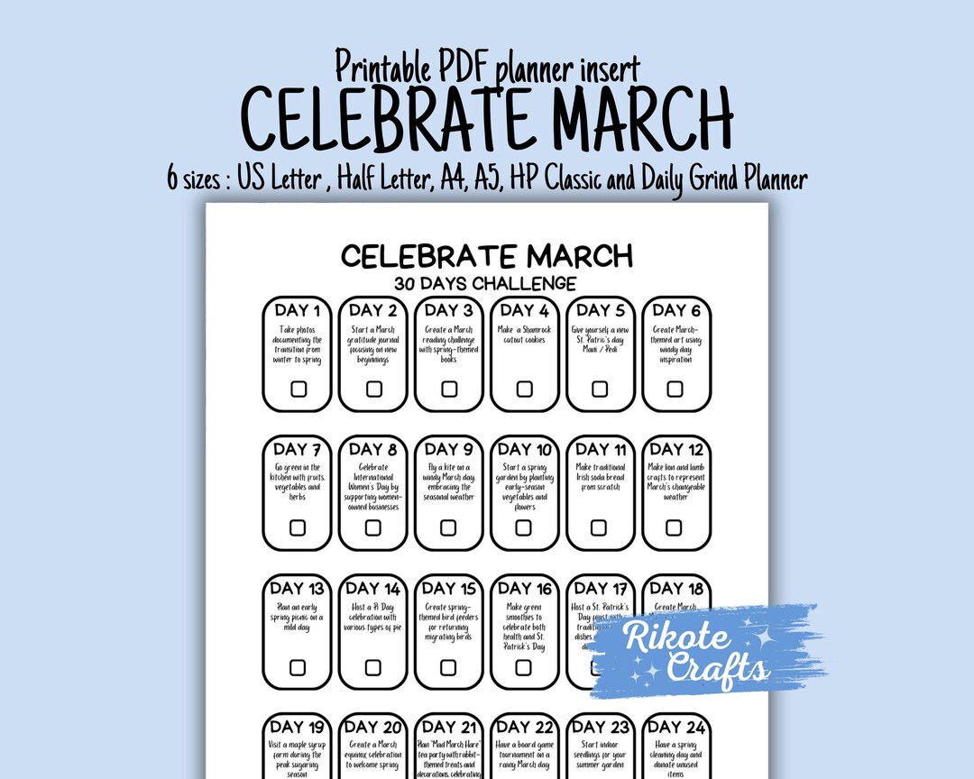 Printable March Bucket List Spring Printable 30 Ways to Celebrate March ...