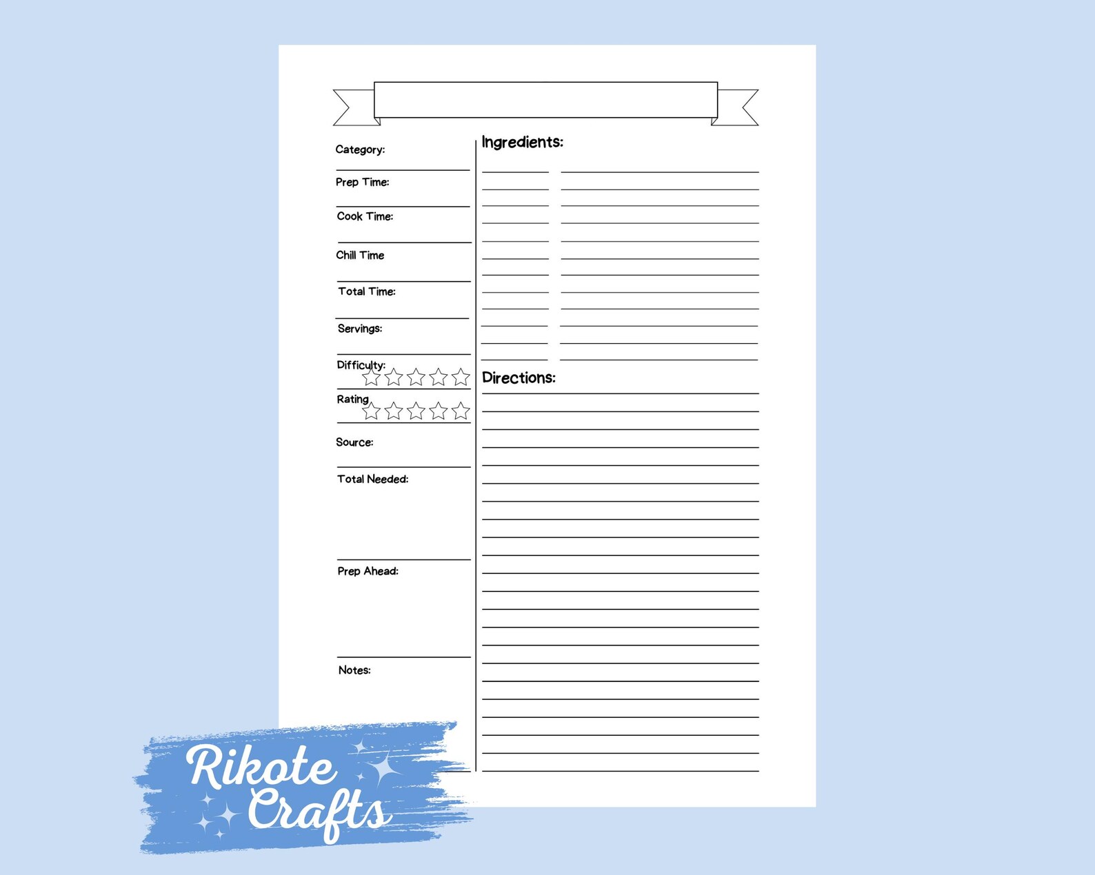 Recipe Template Printable Recipe Card Blank Recipe Book Page Pdf Recipe ...