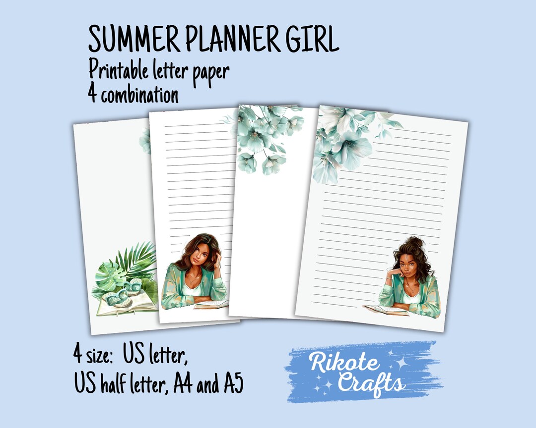 Summer Planner Girl Printable Stationery Set, Printable Planner Girl ...