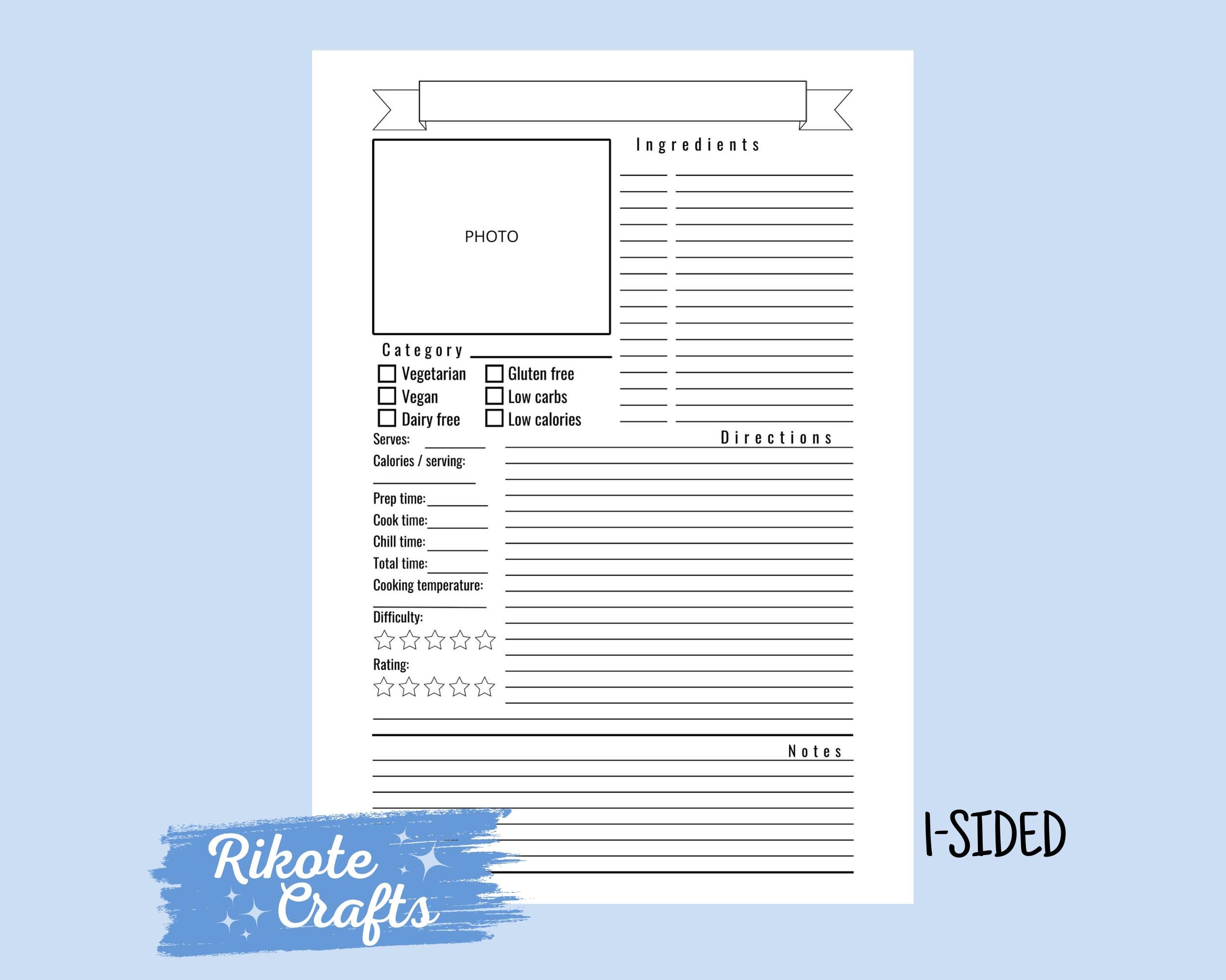 Printable Recipe Card Blank Recipe Template Pdf Page Insert Recipe Book ...
