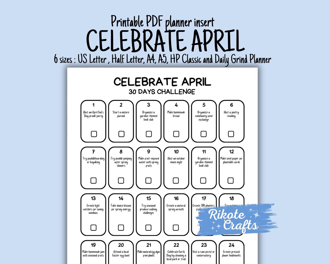 Printable April Bucket List Spring Printable 30 Ways to Celebrate April ...