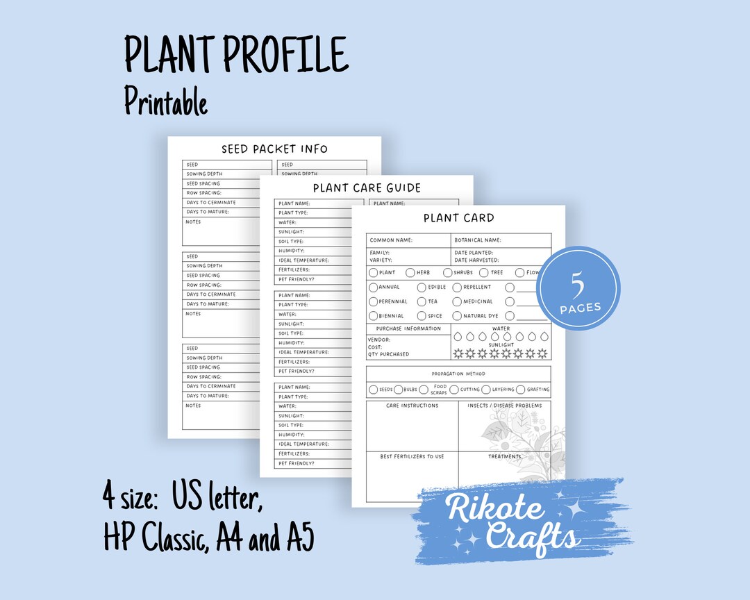 Plant Card Printable Insert Plant Care Inserts for Ring Bound Planner ...