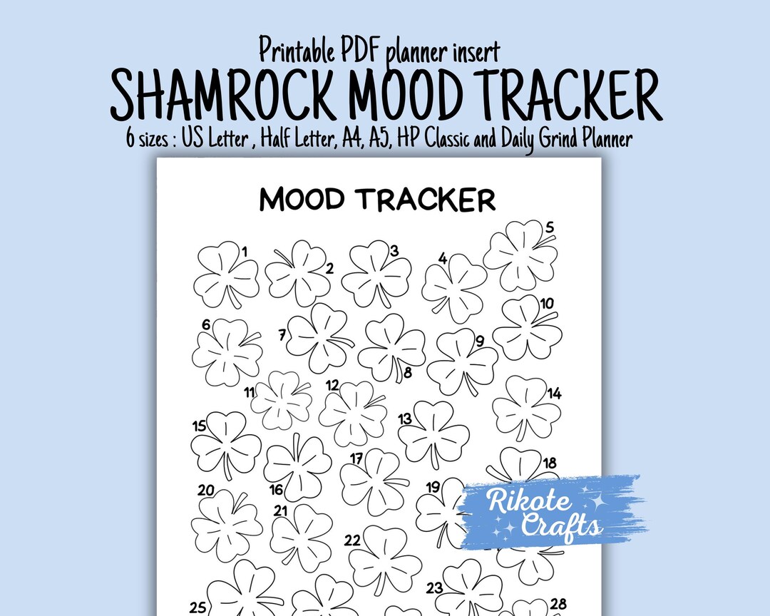 Printable Mood Tracker for March Shamrock Mood Tracker Printable ...