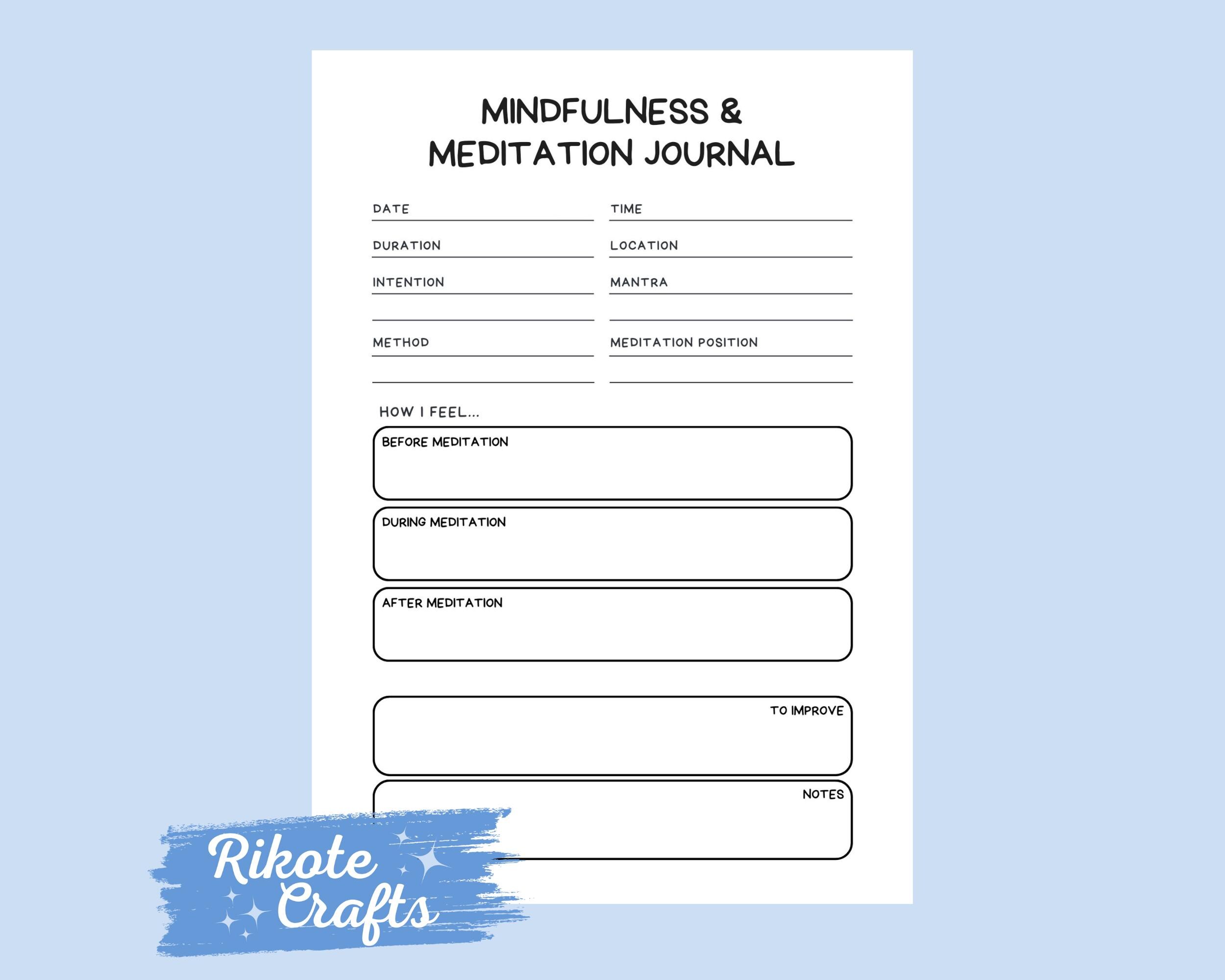 Mindfulness Meditation Journal: Printable Wellness Tracker (PDF) - Etsy