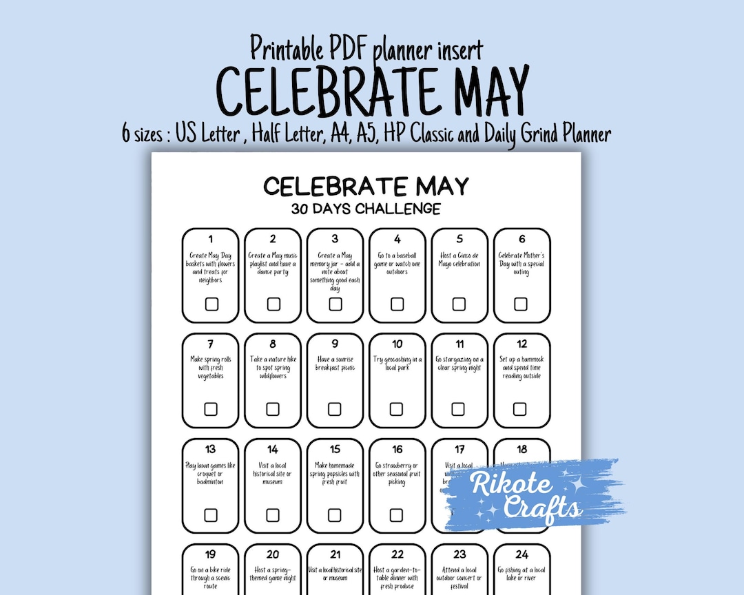 Printable May Bucket List Spring Printable 30 Ways to Celebrate May ...