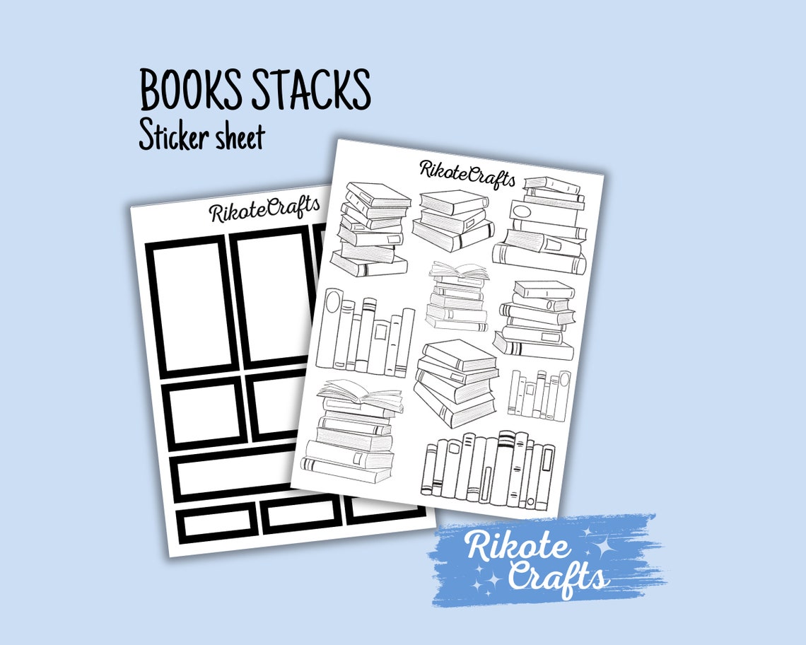 Black and White Books Stack Sticker Sheet for Planner or Journal ...