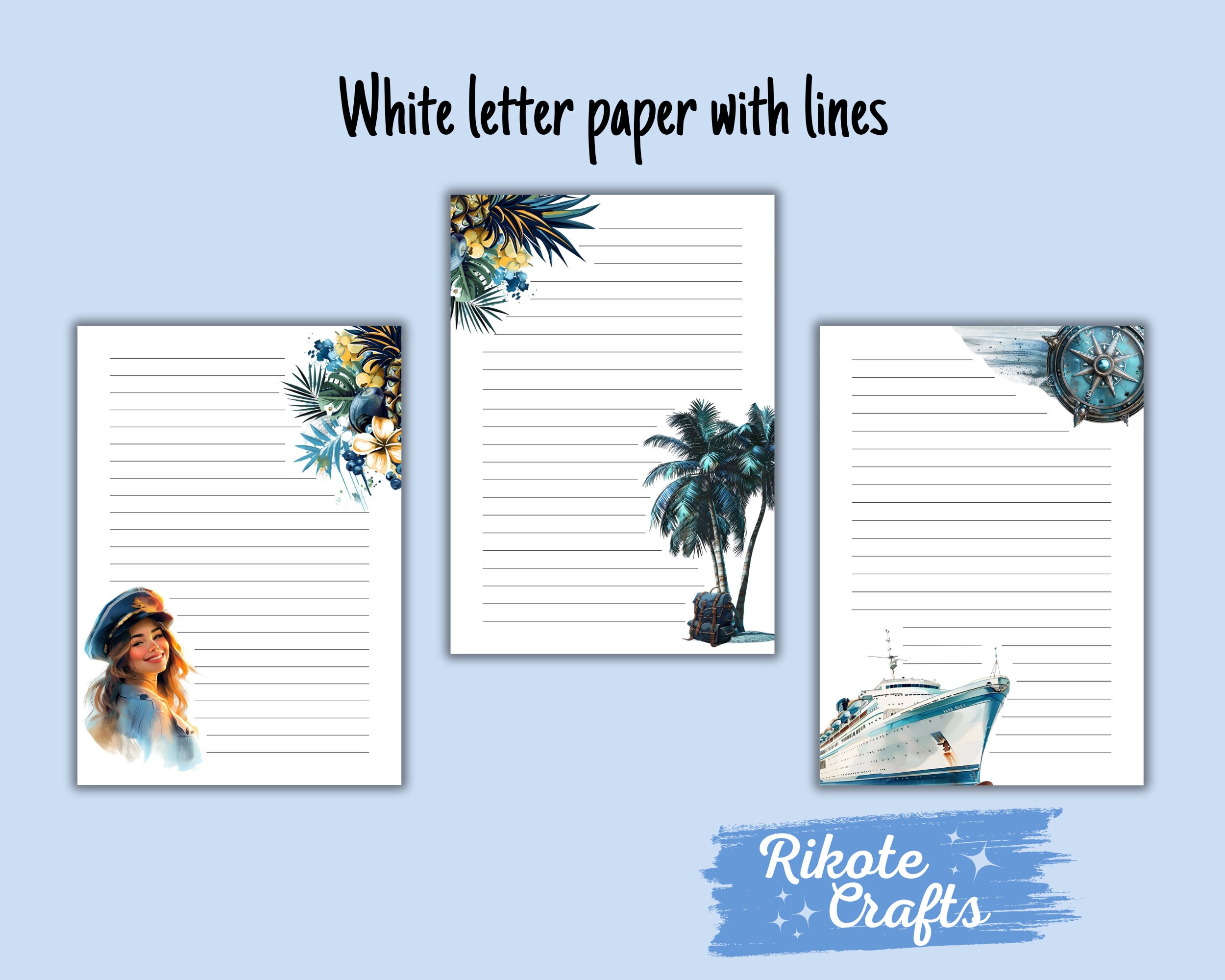 Summer Trip Printable Stationery Set, Printable Vintage Travel Lined ...