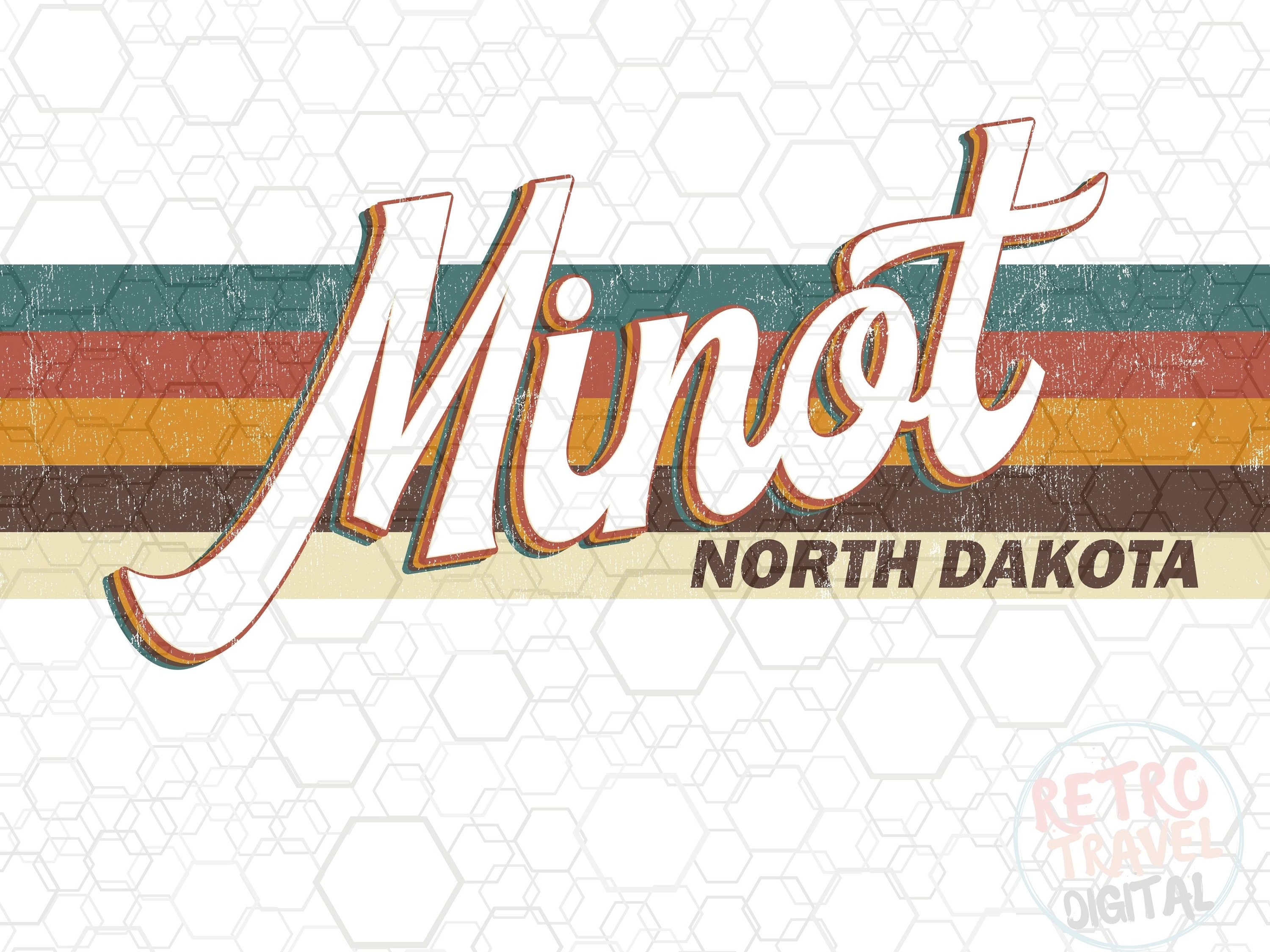 Vintage North Dakota Minot Sublimation Design, Retro,vintage,distressed,grunge,retro Stripe ...