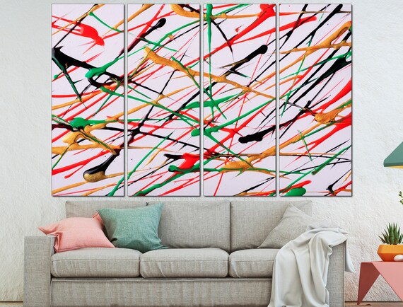 Gold Black Line Art Green Red Line Print Large Canvas Print | Etsy