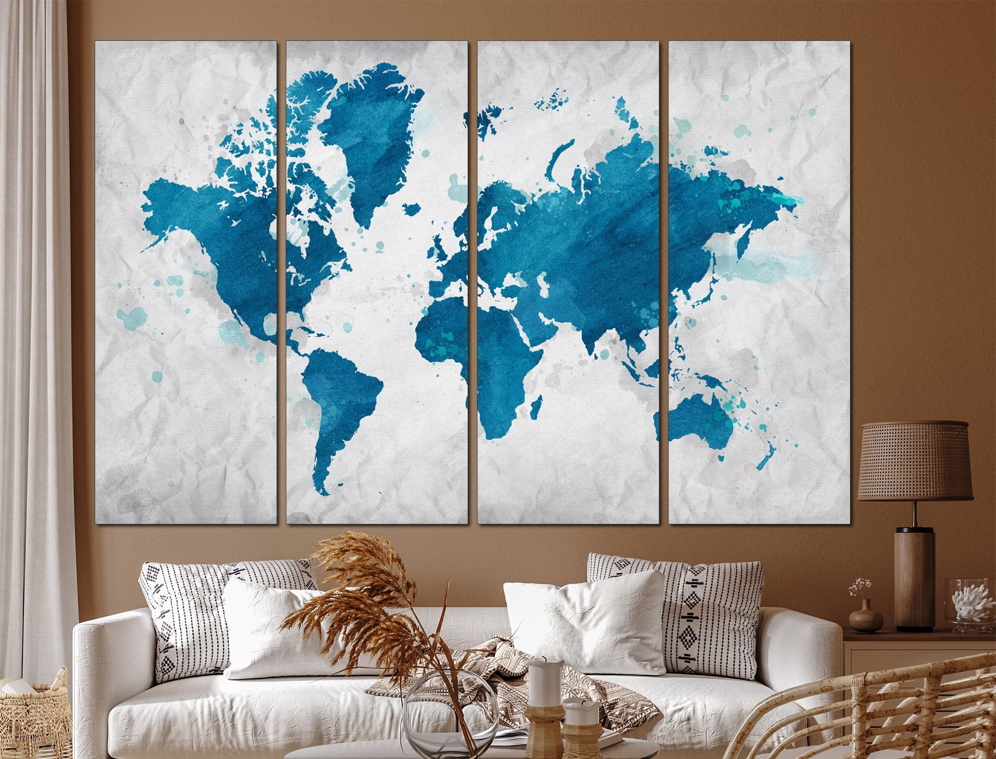 Blue Map Canvas World Map Wall Art Extra Large Print Abstract - Etsy
