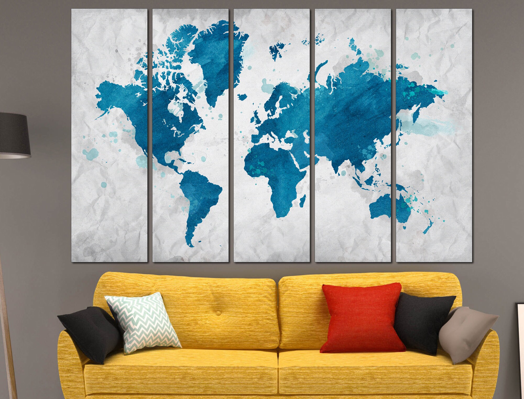 Blue Map Canvas World Map Wall Art Extra Large Print Abstract Map Art ...