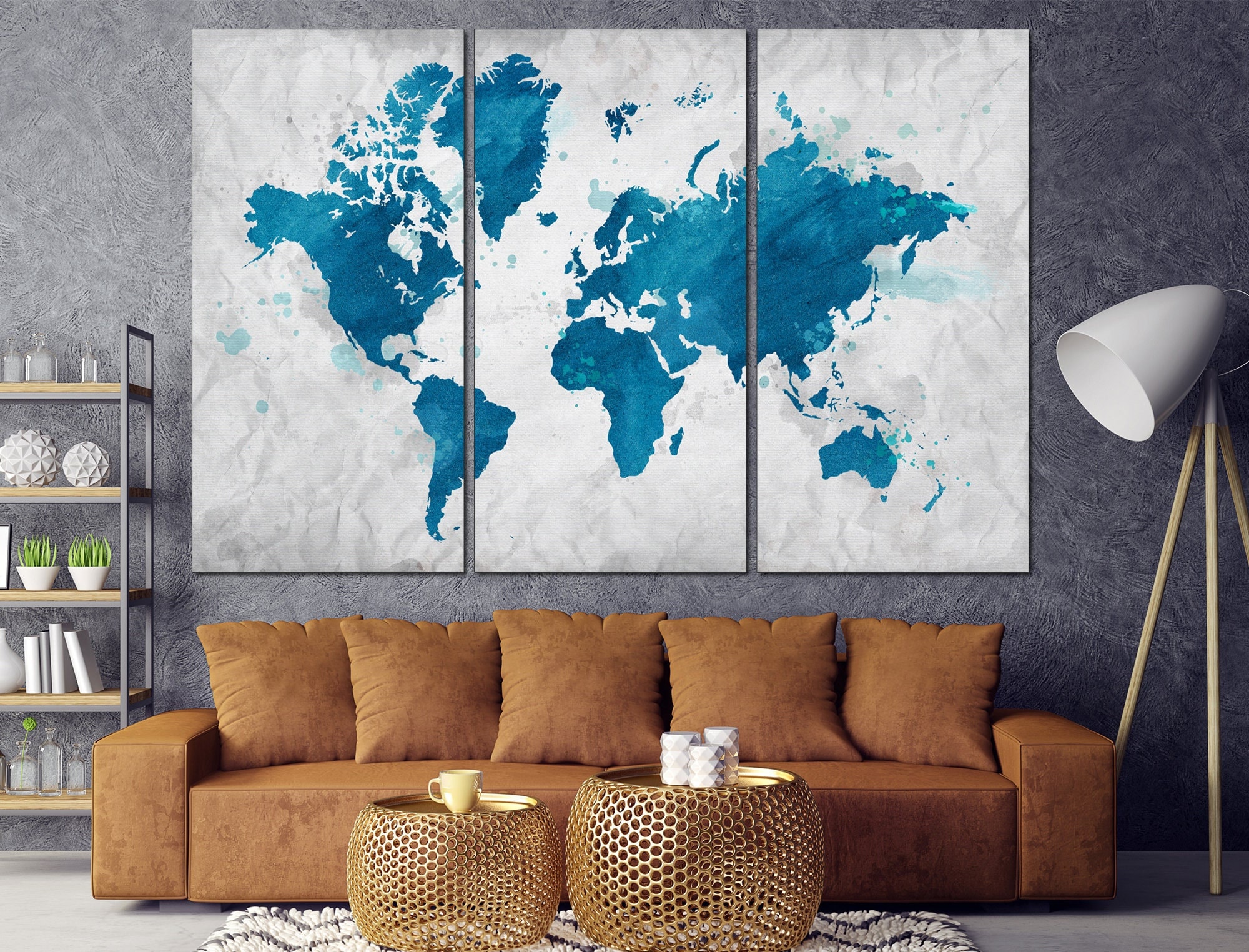 Blue Map Canvas World Map Wall Art Extra Large Print Abstract Map Art ...