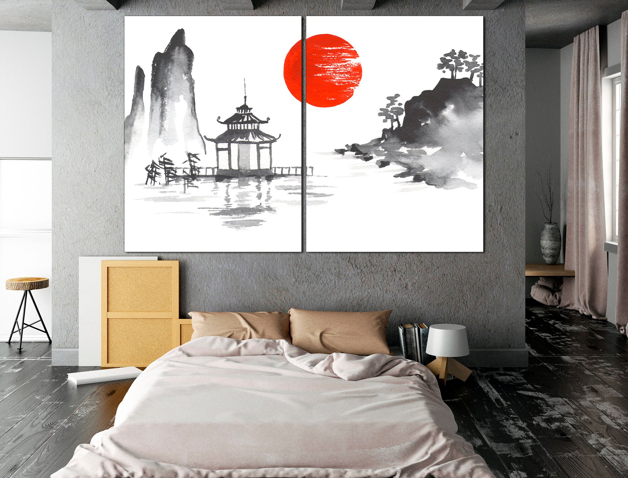 Japanese Canvas Print: Ethnic Wall Decor, Abstract Landscape - Etsy