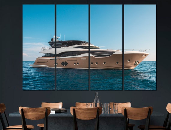 White Yacht Print Ocean Wall Art Ship Canvas Painting Sea | Etsy