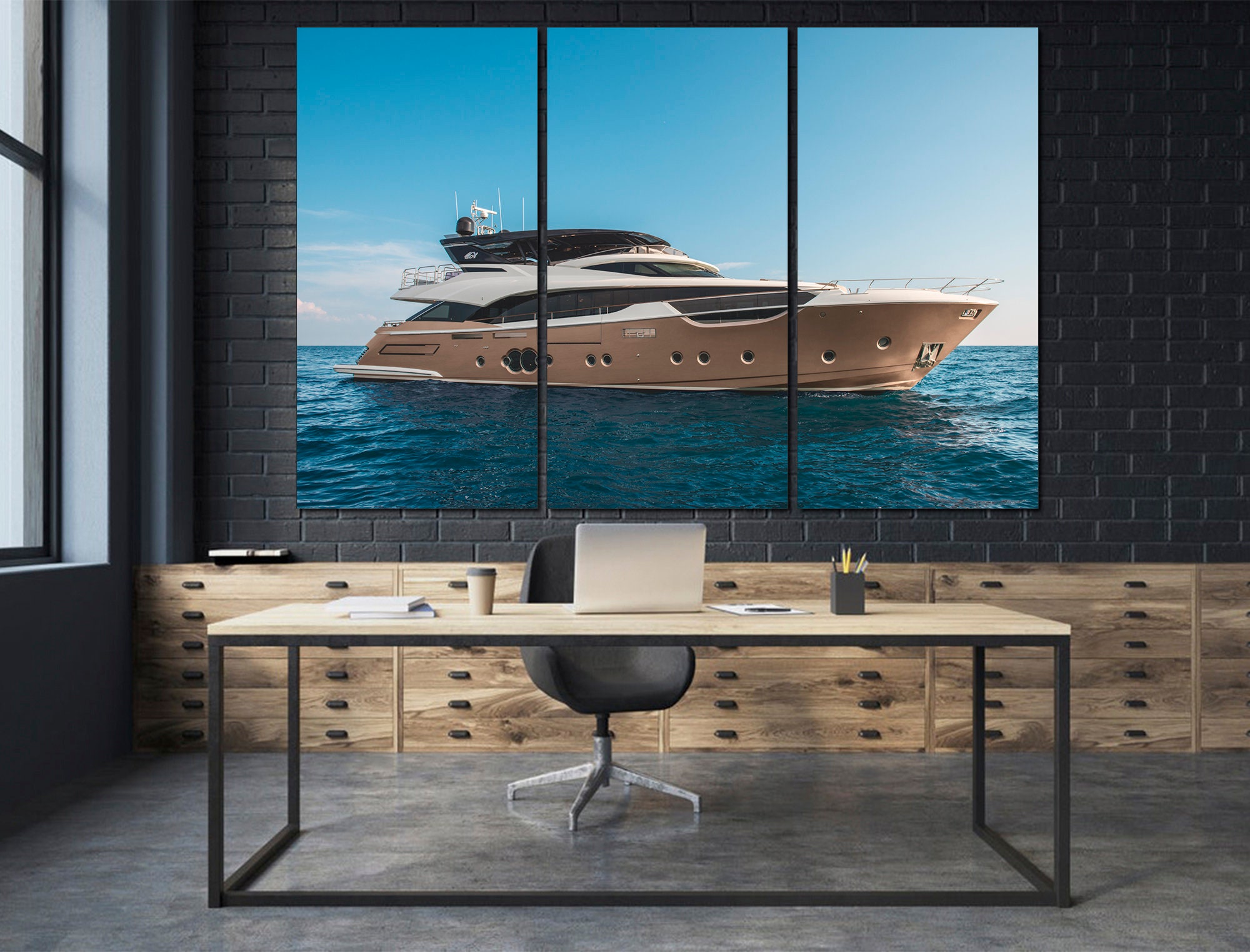 White Yacht Print Ocean Wall Art Ship Canvas Painting Sea Landscape Art ...