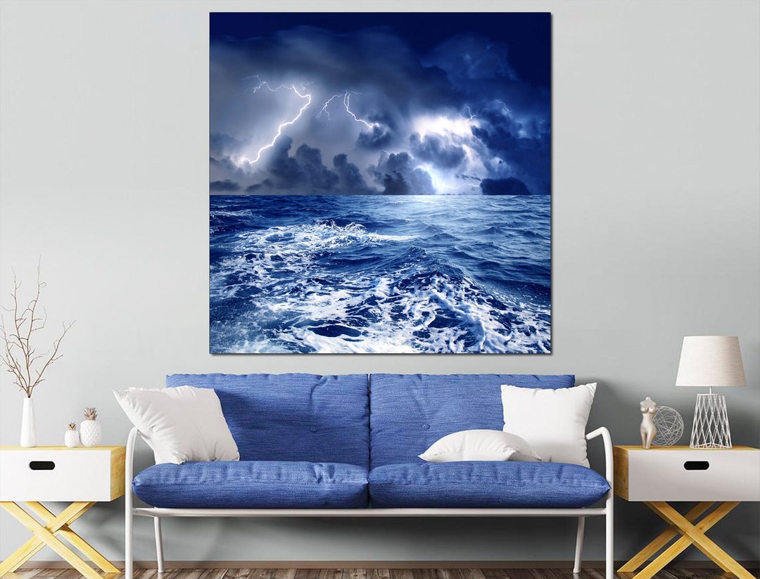 Storm Sea Print Lightning Wall Art - Etsy