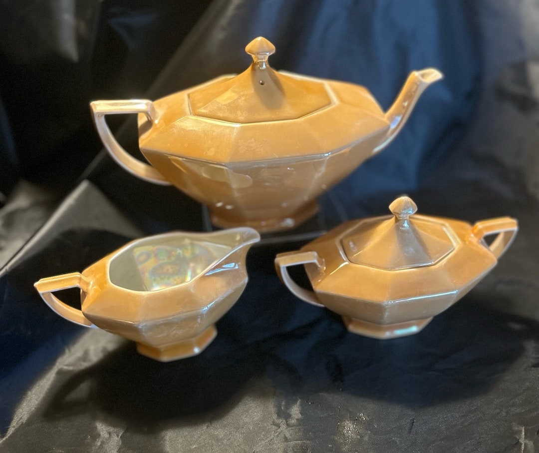 Victoria Czechoslovakia Lusterware Tea Set With Teapot, Creamer & Sugar ...
