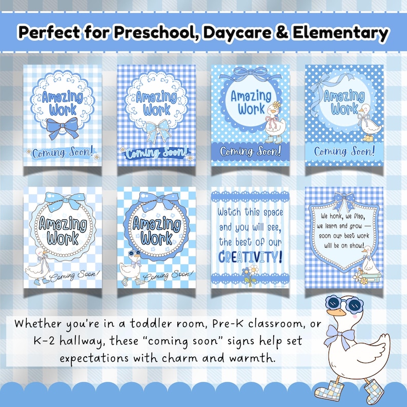 Amazing Work Coming Soon Posters • Student Work Display • Blue Gingham ...
