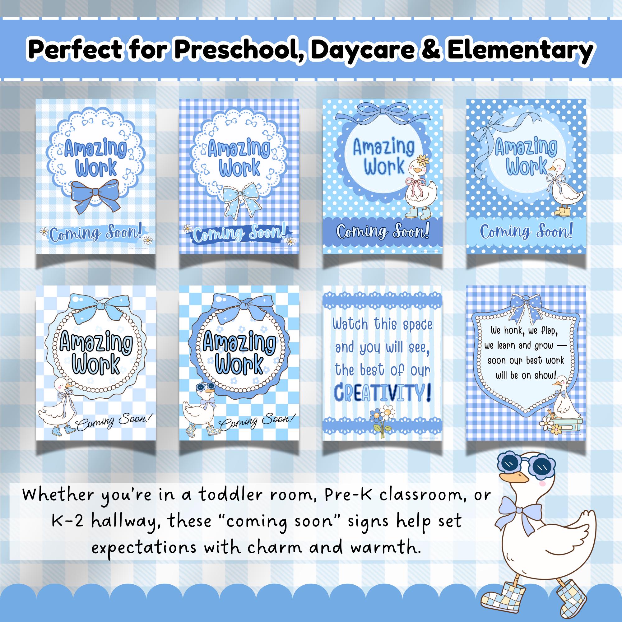 Amazing Work Coming Soon Posters • Student Work Display • Blue Gingham ...