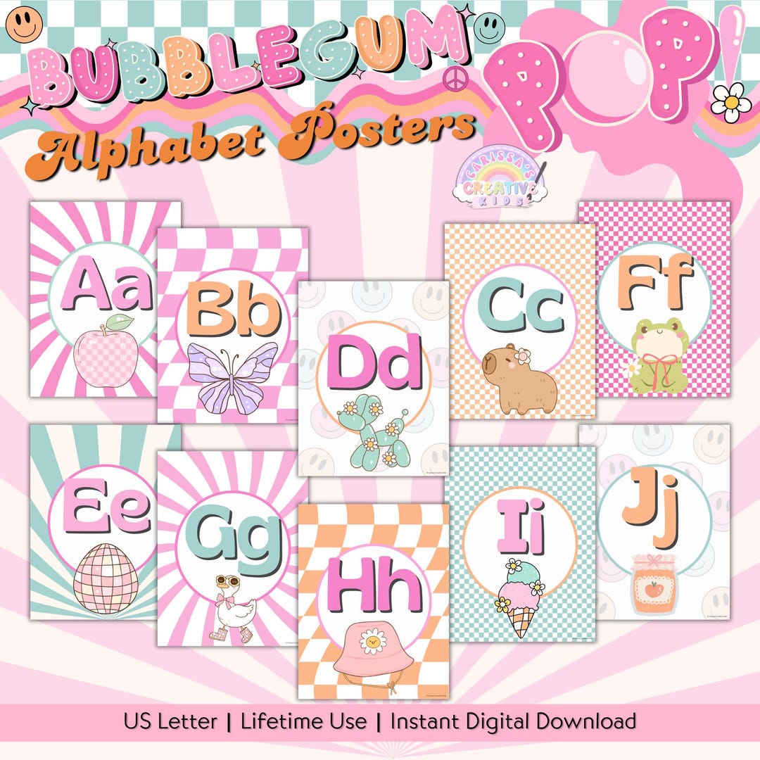 Retro Groovy Classroom Alphabet Posters | Preschool Letter Recognition ...